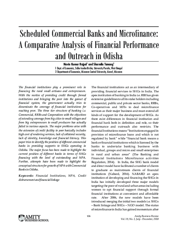 (PDF) Scheduled Commercial Banks and Microfinance : A Comparative ...