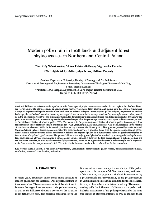 (PDF) Modern pollen rain in heathlands and adjacent forest ...