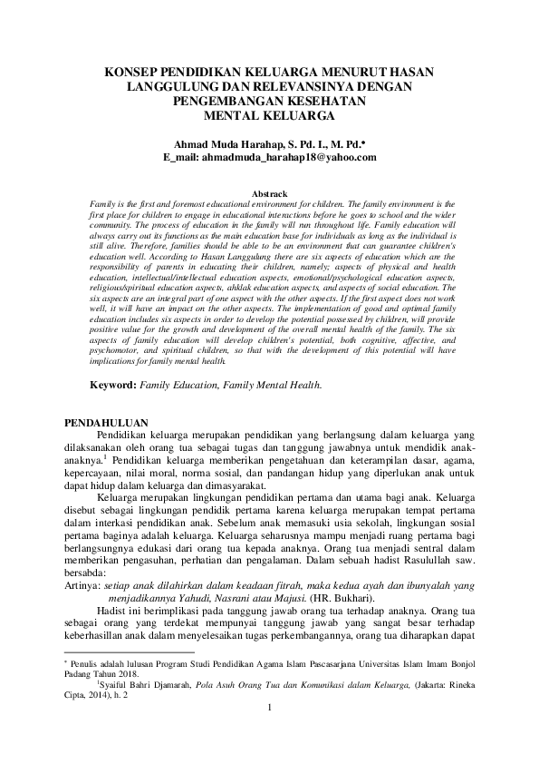 (PDF) KONSEP PENDIDIKAN KELUARGA MENURUT HASAN LANGGULUNG DAN RELEVANSINYA DENGAN PENGEMBANGAN ...
