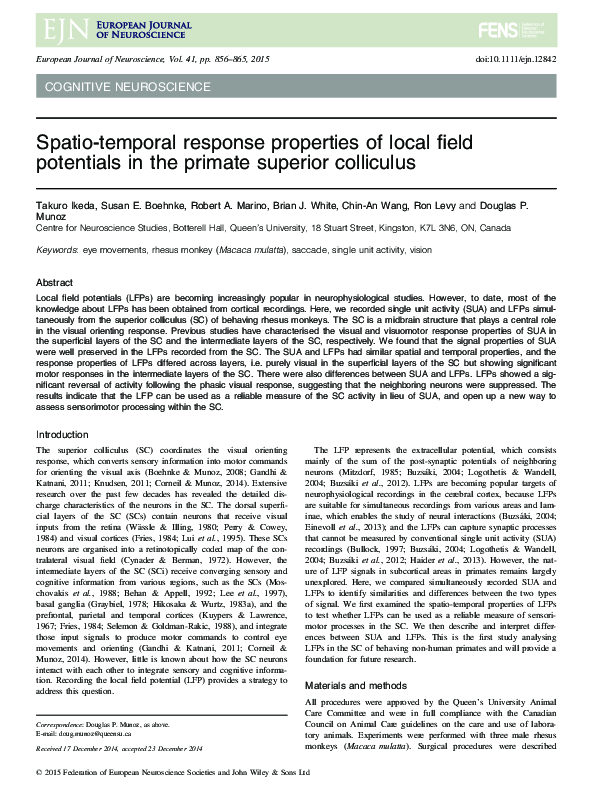 Pdf Spatio Temporal Response Properties Of Local Field Potentials In