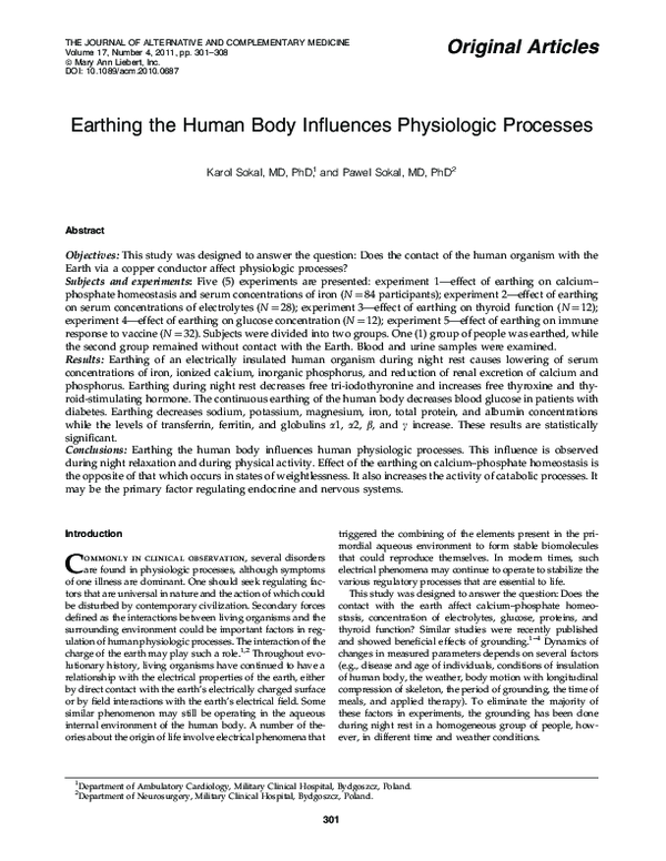 (PDF) Earthing the Human Body Influences Physiologic Processes