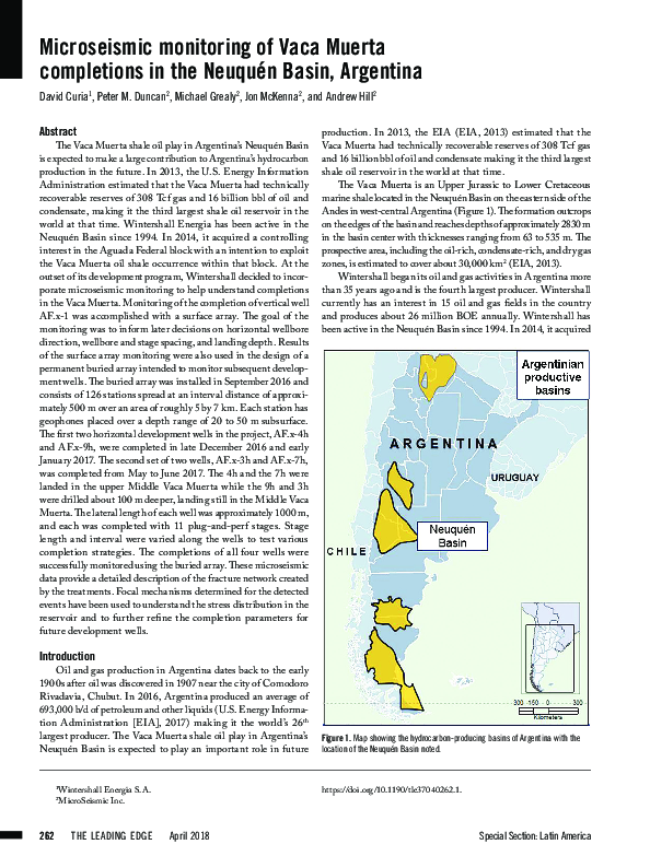 (PDF) Microseismic monitoring of Vaca Muerta completions in the Neuquén ...