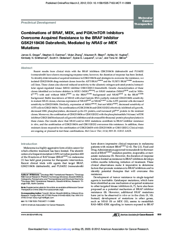 (PDF) Combinations of BRAF, MEK, and PI3K/mTOR inhibitors overcome ...