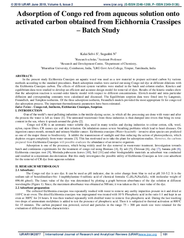 (PDF) Adsorption of Congo red from aqueous solution onto activated carbon obtained from ...