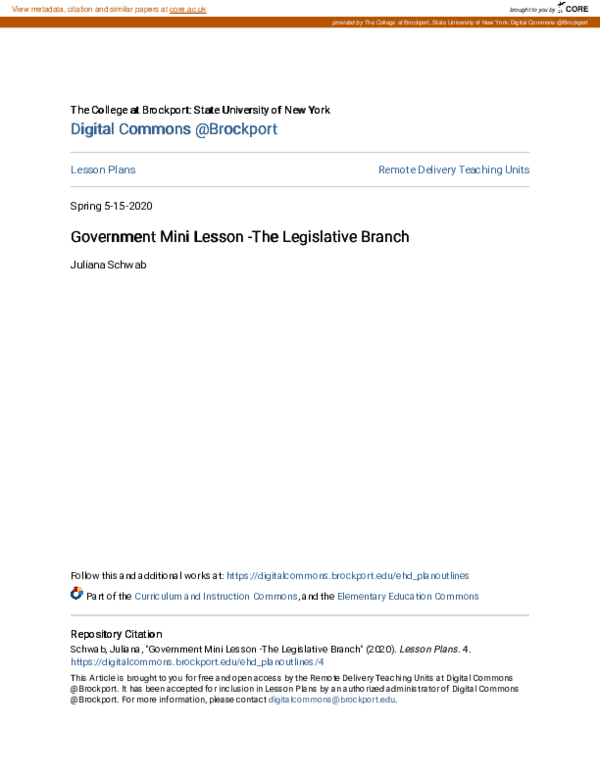 (PDF) Government Mini Lesson -The Legislative Branch