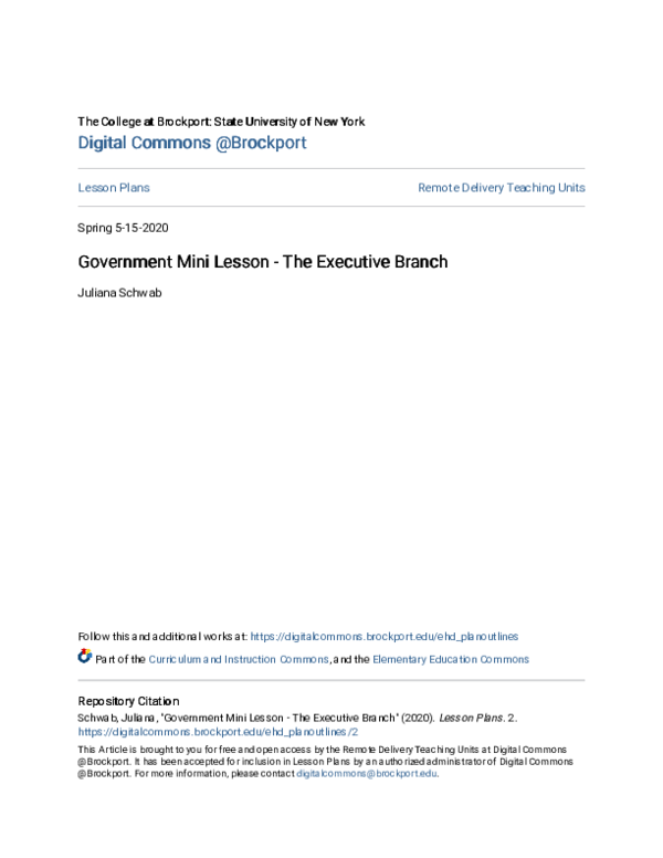 (PDF) Teaching the Executive Branch of Government