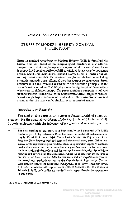 (PDF) Stress in Modern Hebrew Nominal Inflection