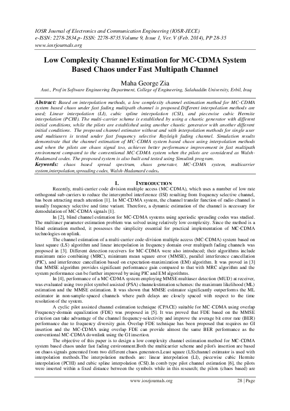 (PDF) Low Complexity Channel Estimation for MC-CDMA System Based Chaos under Fast Multipath Channel