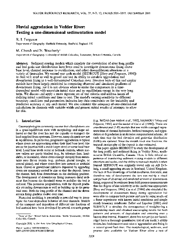 (PDF) Fluvial aggradation in Vedder River: Testing a one-dimensional ...