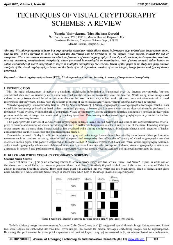 (PDF) Techniques of Visual Cryptography Schemes: A Review