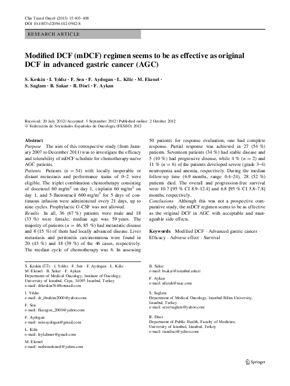 (PDF) Modified DCF (mDCF) regimen seems to be as effective as original ...