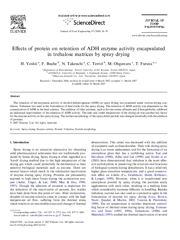 (PDF) Effects of protein on retention of ADH enzyme activity ...