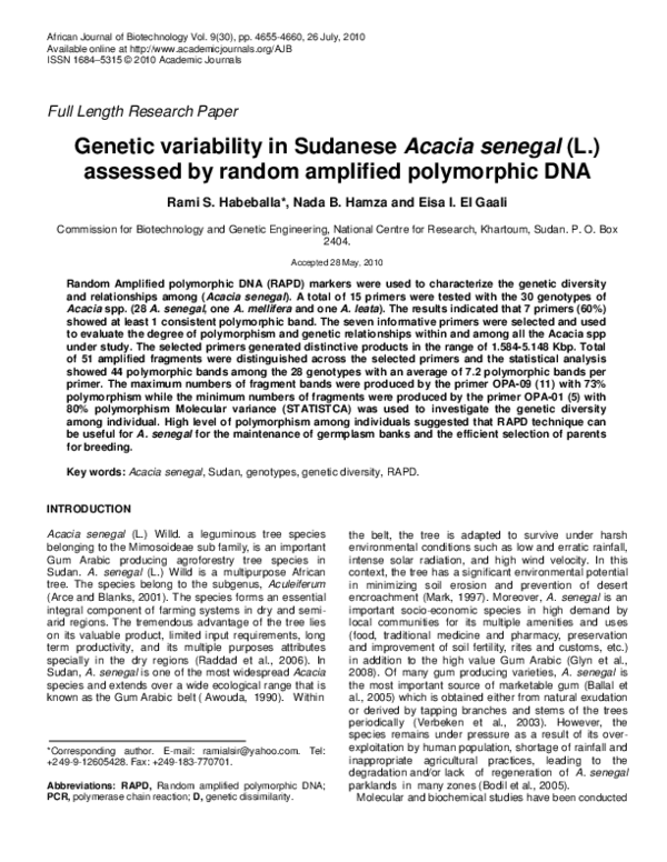 (PDF) Genetic variability in Sudanese Acacia senegal (L.) assessed by ...