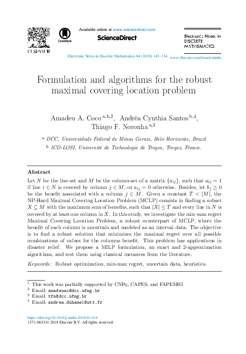 (PDF) Formulation and algorithms for the robust maximal covering ...