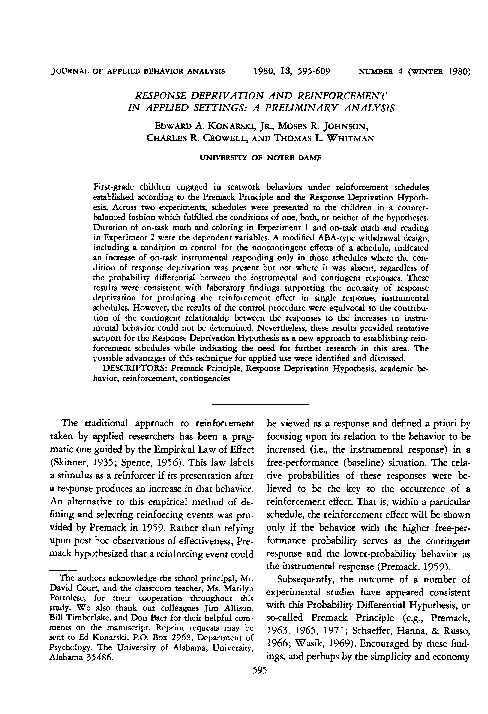 (PDF) Response deprivation and reinforcement in applied settings: A ...