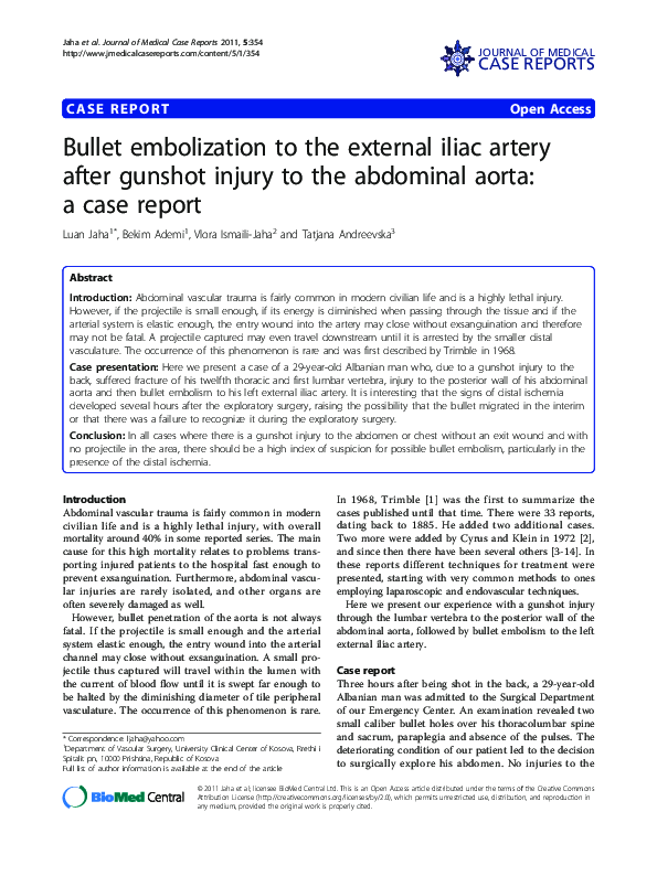 (PDF) Bullet embolization to the external iliac artery after gunshot ...