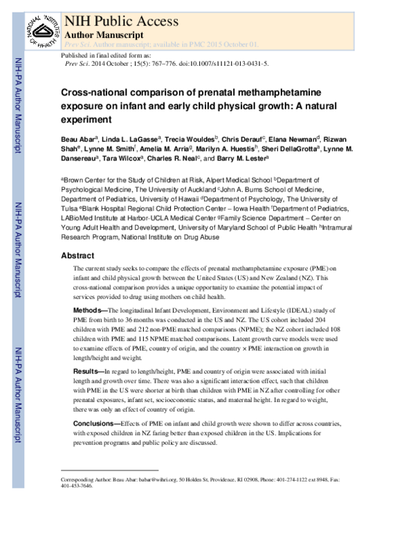 (PDF) Cross-national Comparison of Prenatal Methamphetamine Exposure on ...