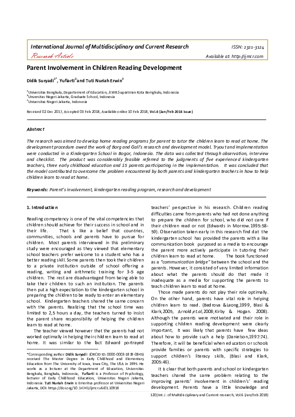 (PDF) Parent Involvement in Children Reading Development
