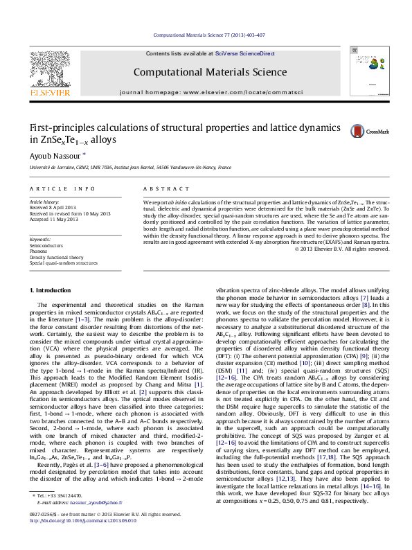 Pdf First Principles Calculations Of Structural Properties And Lattice Dynamics In Znsexte1−x