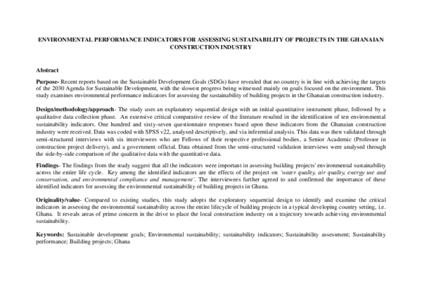 (PDF) Environmental performance indicators for assessing sustainability of projects in the ...