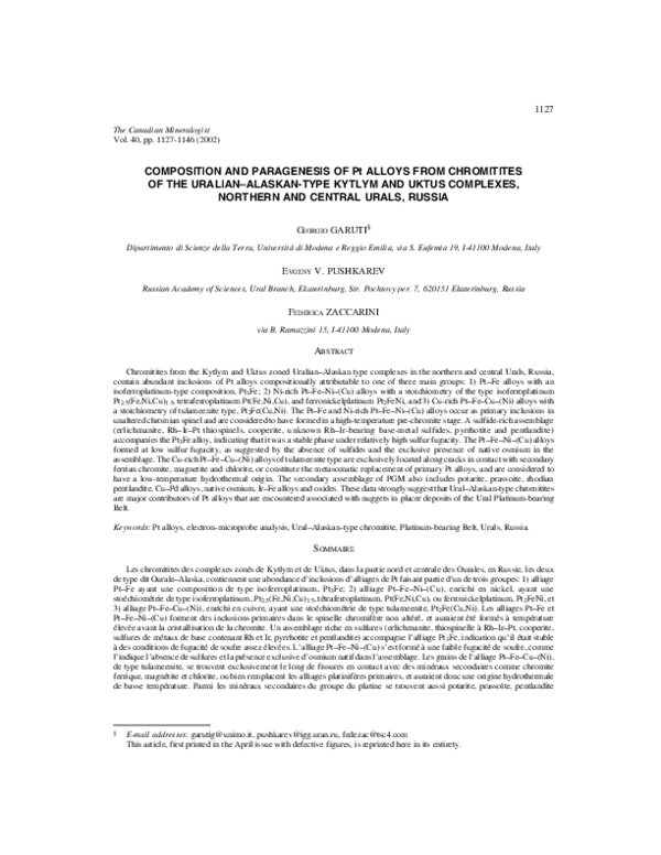 (PDF) COMPOSITION AND PARAGENESIS OF Pt ALLOYS FROM CHROMITITES OF THE ...