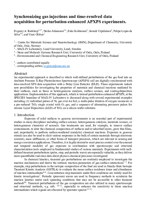 (PDF) Synchronizing Gas Injection with Time-Resolved APXPS Data
