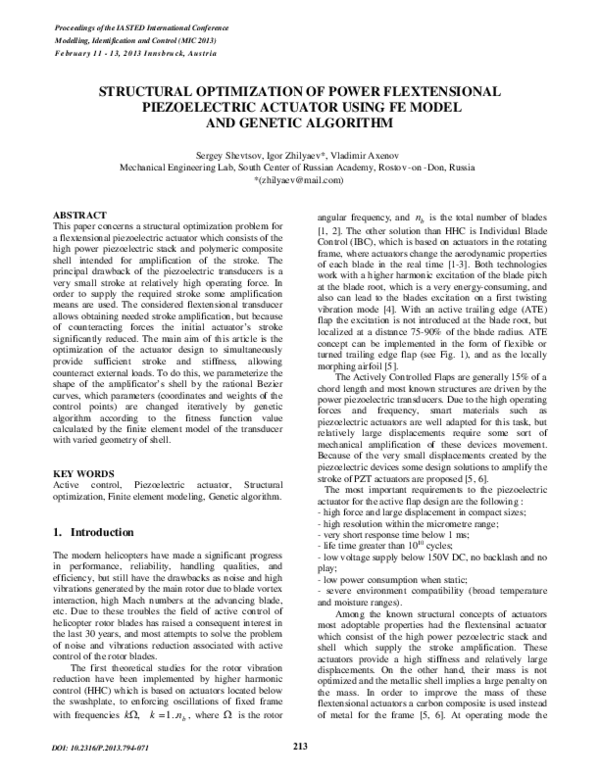(PDF) Structural Optimization of Power Flextensional Piezoelectric Actuator using FE Model and ...