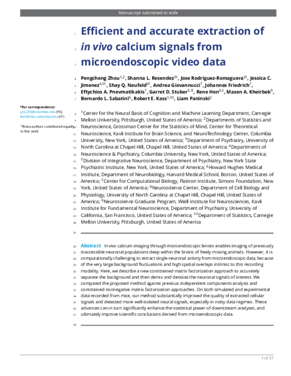 (PDF) E cient and accurate extraction of 1 in vivo calcium signals from ...