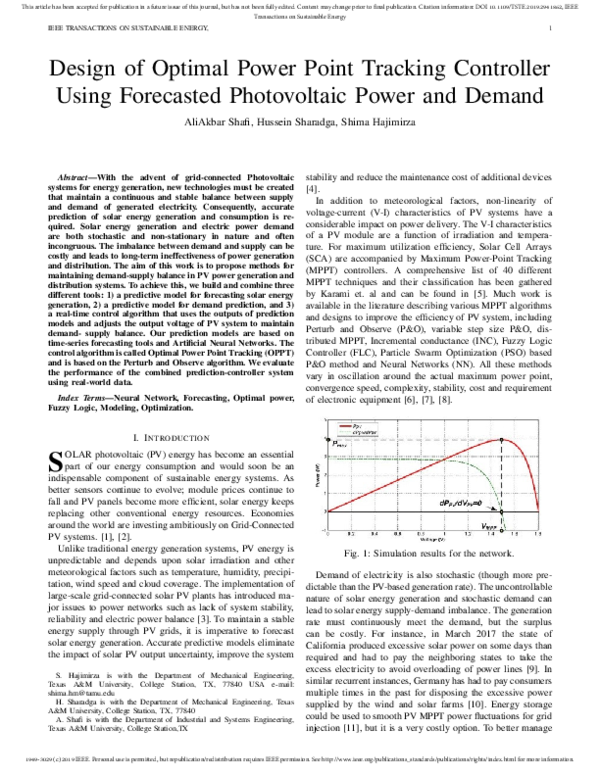 (PDF) Design of Optimal Power Point Tracking Controller Using Forecasted Photovoltaic Power and ...