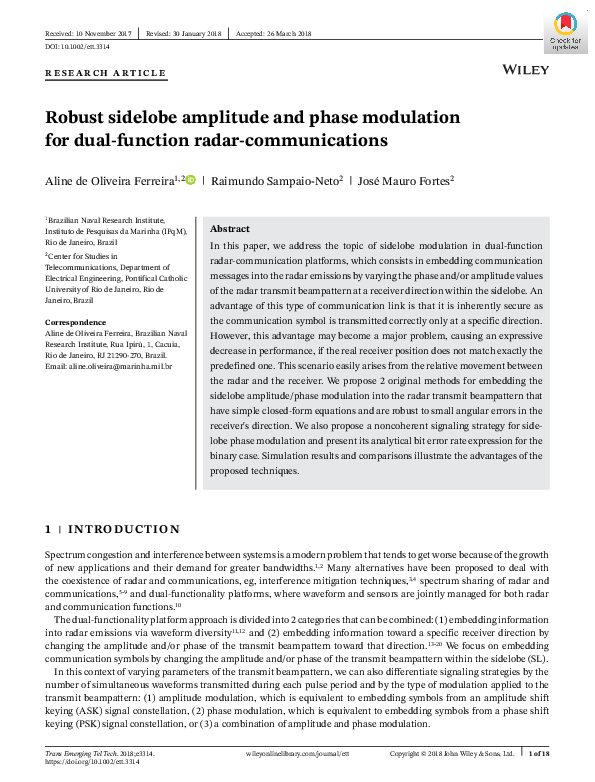 (PDF) Robust sidelobe amplitude and phase modulation for dual-function radar-communications