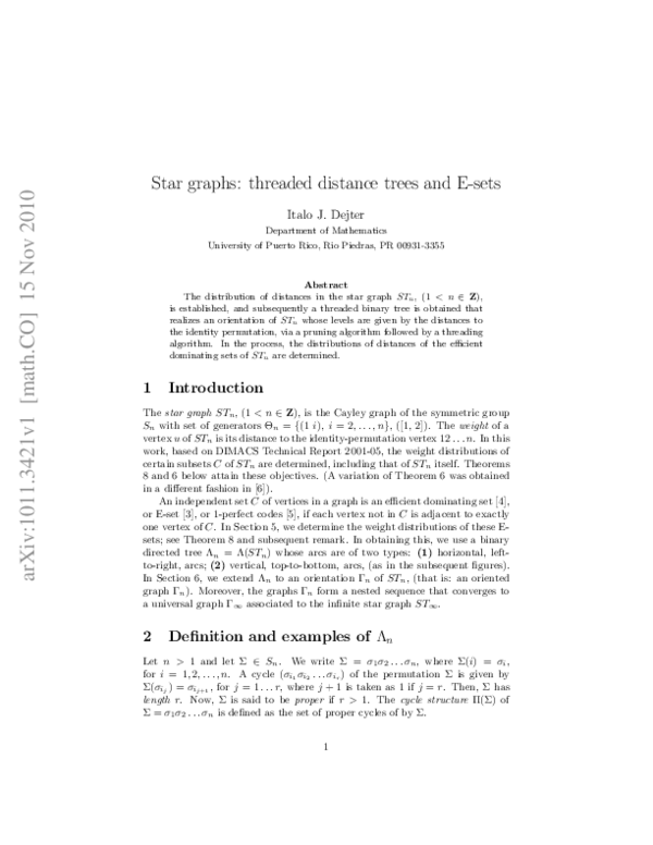 (PDF) Star graphs: threaded distance trees and E-sets