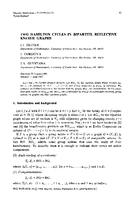 (PDF) Two hamilton cycles in bipartite reflective kneser graphs