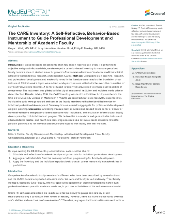 (PDF) The CARE Inventory: A Self-Reflective, Behavior-Based Instrument ...