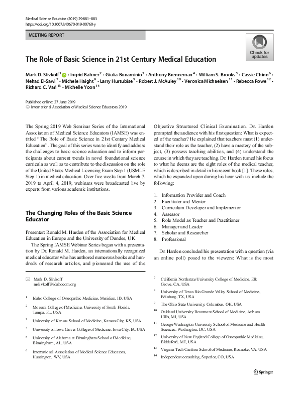 (PDF) The Role of Basic Science in 21st Century Medical Education