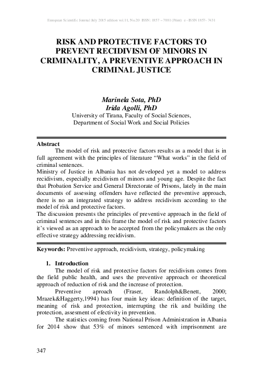 (PDF) Risk and Protective Factors to Prevent Recidivism of Minors in ...
