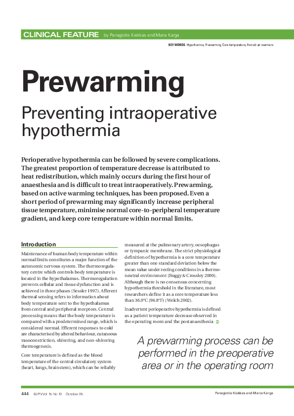(PDF) Prewarming: Preventing Intraoperative Hypothermia