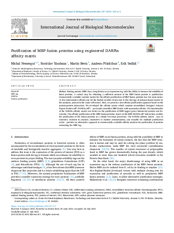 (PDF) Purification of MBP fusion proteins using engineered DARPin ...