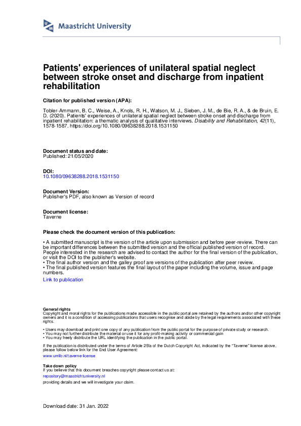 (PDF) Patients’ experiences of unilateral spatial neglect between ...