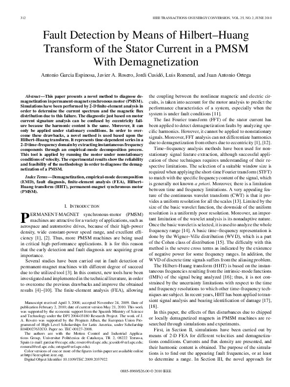 (PDF) Fault Detection by Means of Hilbert–Huang Transform of the Stator Current in a PMSM With ...