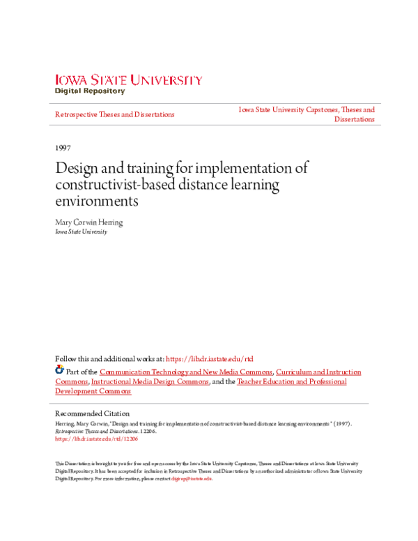 (PDF) Design and training for implementation of constructivist-based distance learning environments