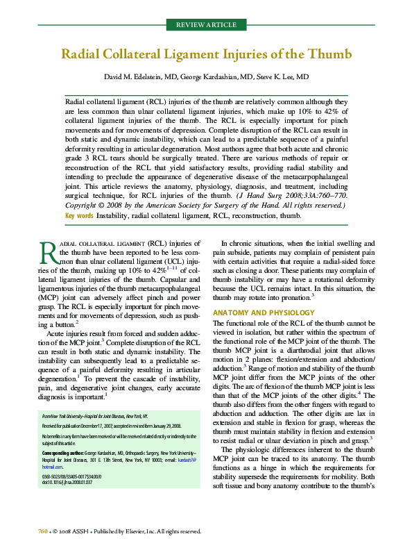 (PDF) Radial Collateral Ligament Injuries of the Thumb