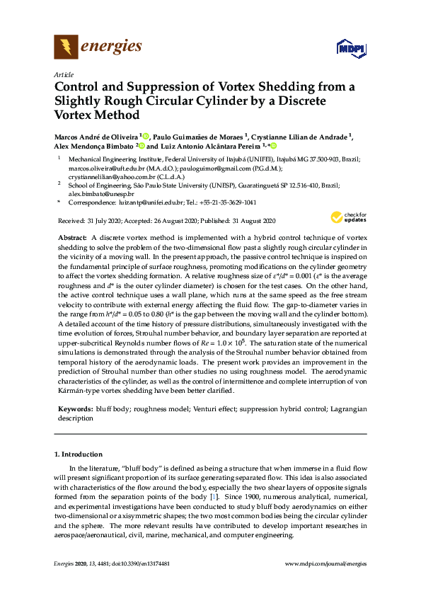 (PDF) Control and Suppression of Vortex Shedding from a Slightly Rough ...