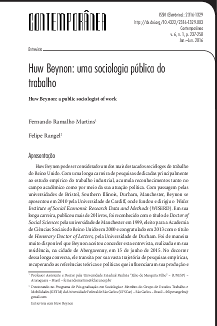 (PDF) Huw Beynon: uma sociologia pública do trabalho