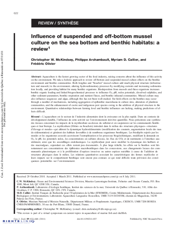 (PDF) Influence of suspended and off-bottom mussel culture on the sea ...