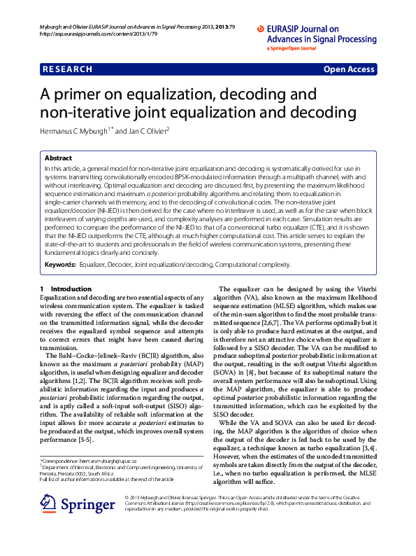 (PDF) A primer on equalization, decoding and non-iterative joint equalization and decoding