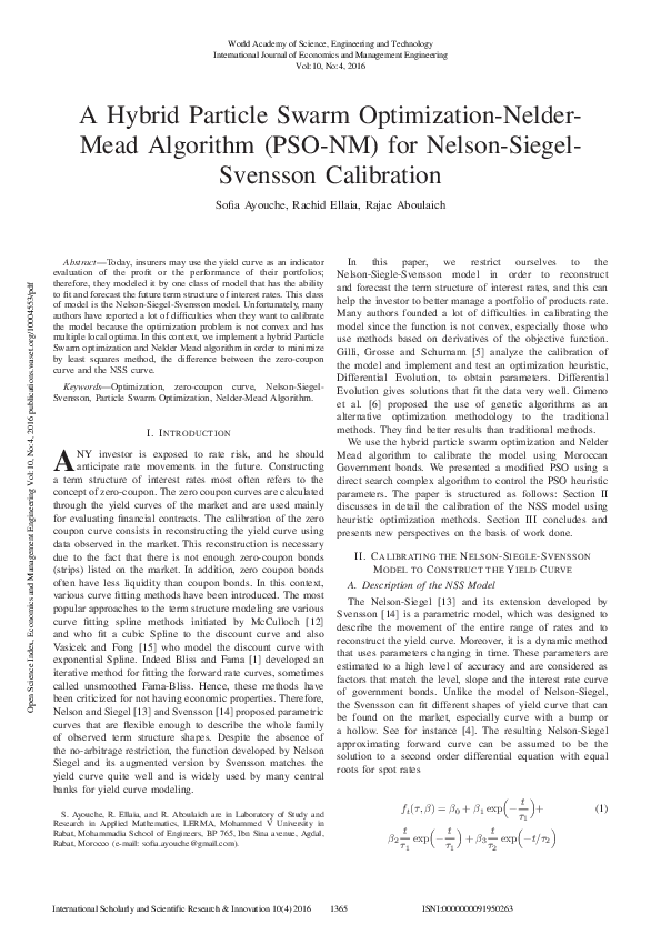 (PDF) A Hybrid Particle Swarm Optimization-Nelder- Mead Algorithm (Pso-Nm) For Nelson-Siegel ...