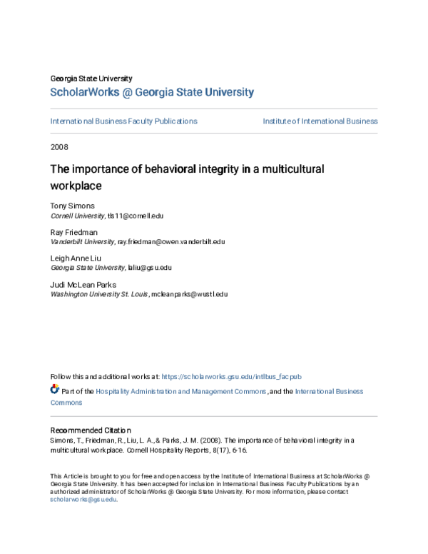 (PDF) The Importance of Behavioral Integrity in a Multicultural Workplace