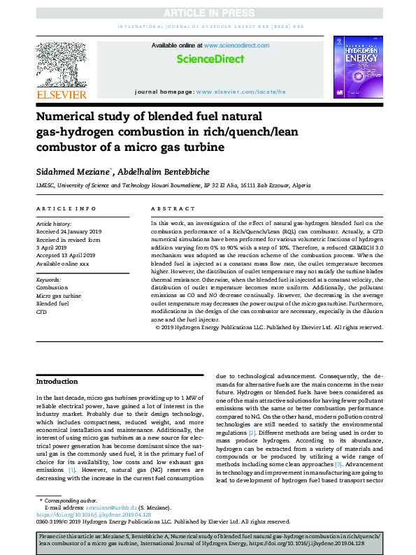 (PDF) Numerical study of blended fuel natural gas-hydrogen combustion in rich/quench/lean ...