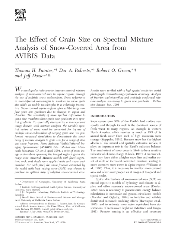 (PDF) The effect of grain size on spectral mixture analysis of snow-covered area from AVIRIS data