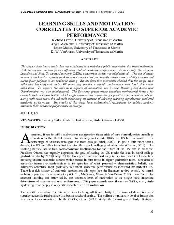 (PDF) Learning Skills and Motivation: Correlates to Superior Academic ...